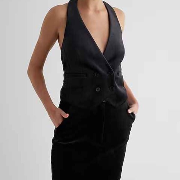 Express | Tops | New Express Black Velvet Double Breasted Halter Vest ...
